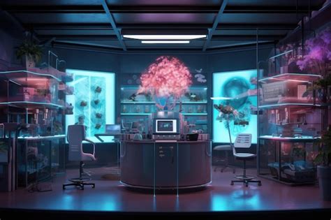 Premium Photo A Futuristic Ai Lab With Holographic Displays Created With Generative Ai