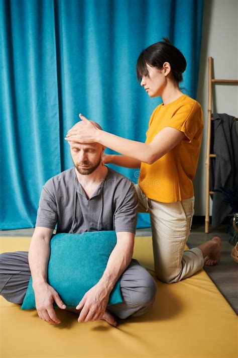 Masseuse Making Thai Yoga Massage Woman Therapist Doing Traditional