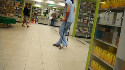 Nurse With Sprain On Crutches