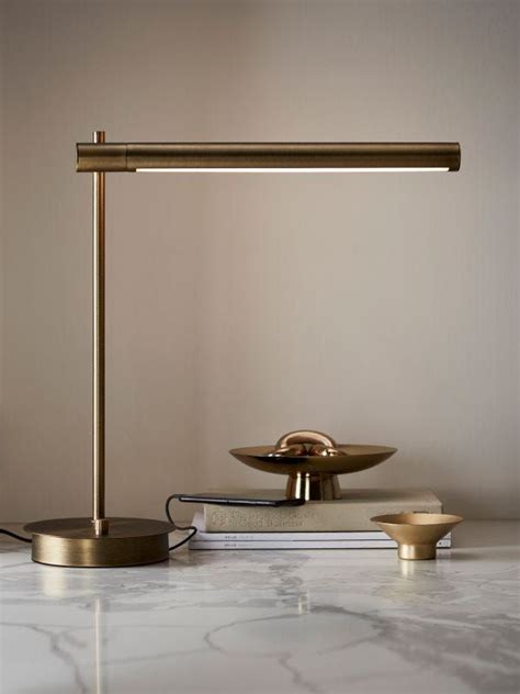 LEDlux Lennox LED Dimmable Table Lamp In Antique Brass With USB Port Beacon Lighting Table