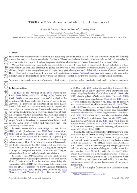 PDF TheHaloMod An Online Calculator For The Halo Model