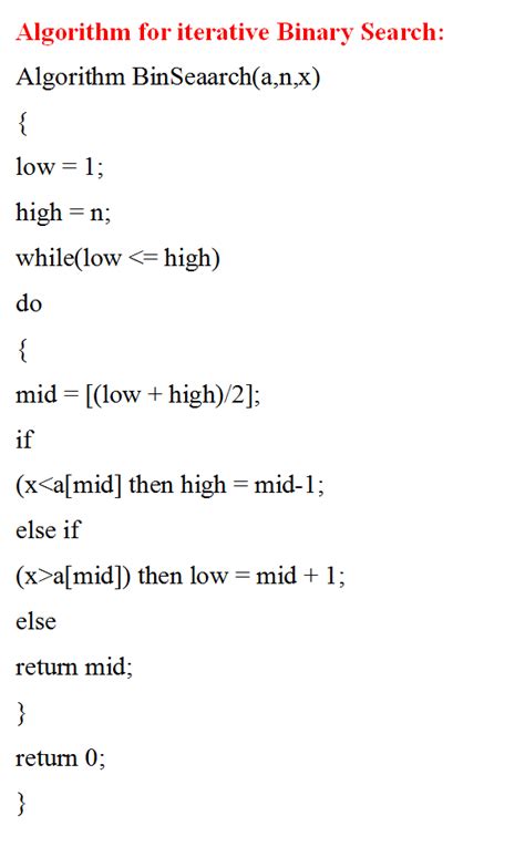 Write The Iterative Process Of Binary Search Algorithm Mrm