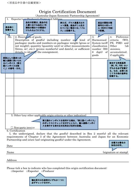 原産地証明書 自己証明 の英文の書き方 関税削減 Com