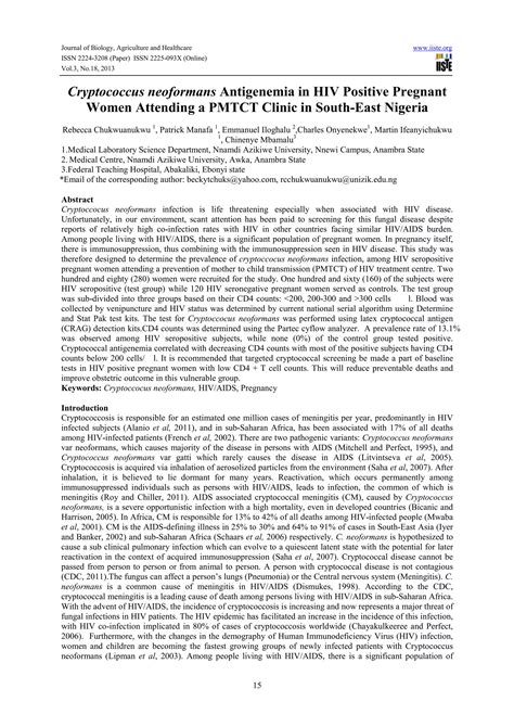 Cryptococcus Neoformans Antigenemia In Hiv Positive Pregnant Women Attending A Pmtct Clinic In