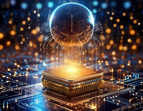 Futuristic Central Processor Unit Powerful Quantum Cpu On Pcb Motherboard With Data Transfers