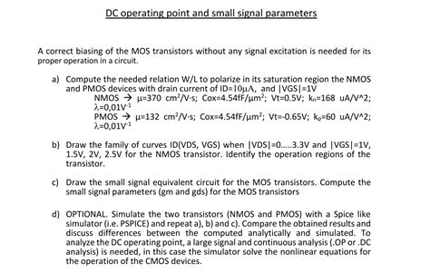 solved dc operating point and small signal parameters a