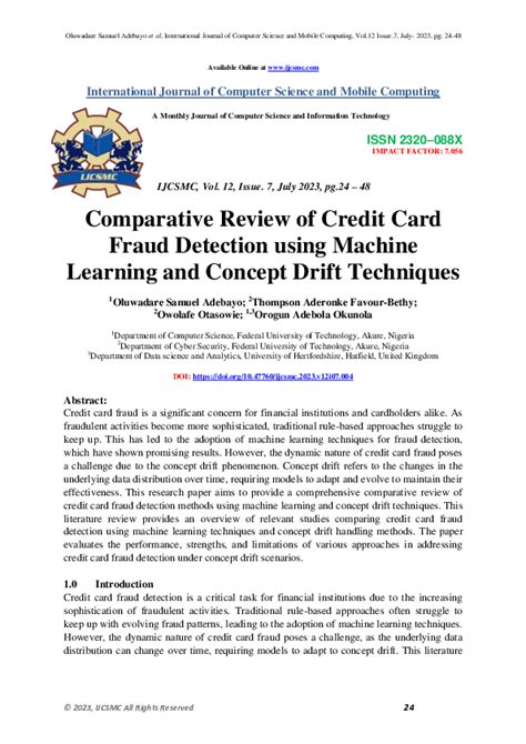 Pdf Comparative Review Of Credit Card Fraud Detection Using Machine Learning And Concept Drift