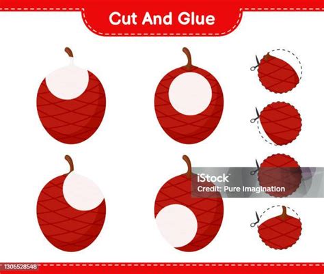 잘라 붙이고 접착제를 자르고 이타 팜의 일부를 자르고 접착제를 붙입니다 교육 어린이 게임 인쇄 워크 시트 벡터 일러스트레이션 0명에 대한 스톡 벡터 아트 및 기타 이미지