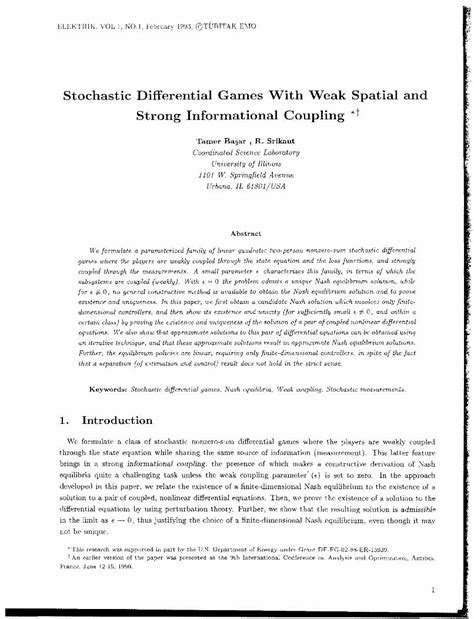 Pdf Stochastic Differential Games With Weak Spatial And Strong