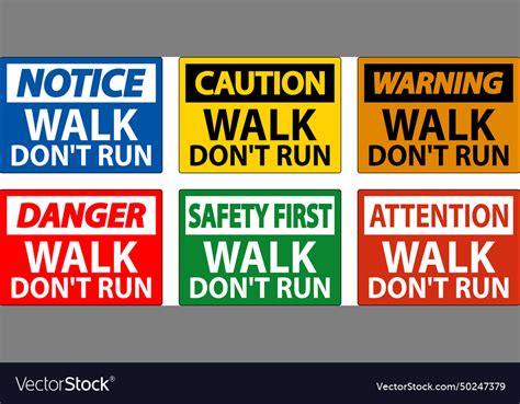 Safety First Sign Walk Dont Run Royalty Free Vector Image