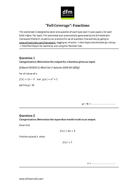 Dfmfull Coverage Functions Full Coverage Functions This Worksheet