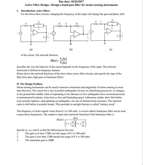 Solved Due Date Active Filter Design Design A Chegg Com