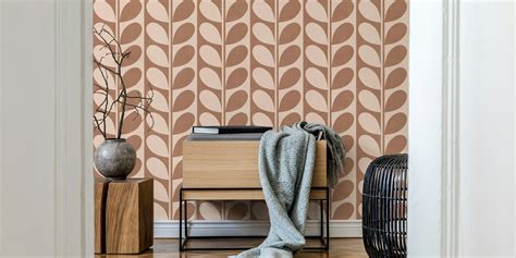 Mocha Leaves Striped Wallpaper For Modern Decor