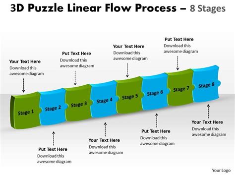 3d Puzzle Linear Flow Process 8 Stages 13 Templates Powerpoint Slides