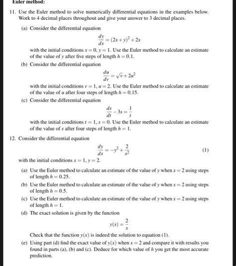 Solved Euler Method 11 Use The Euler Method To Solve