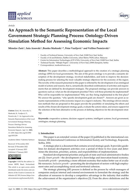 Pdf An Approach To The Semantic Representation Of The Local Government Strategic Planning
