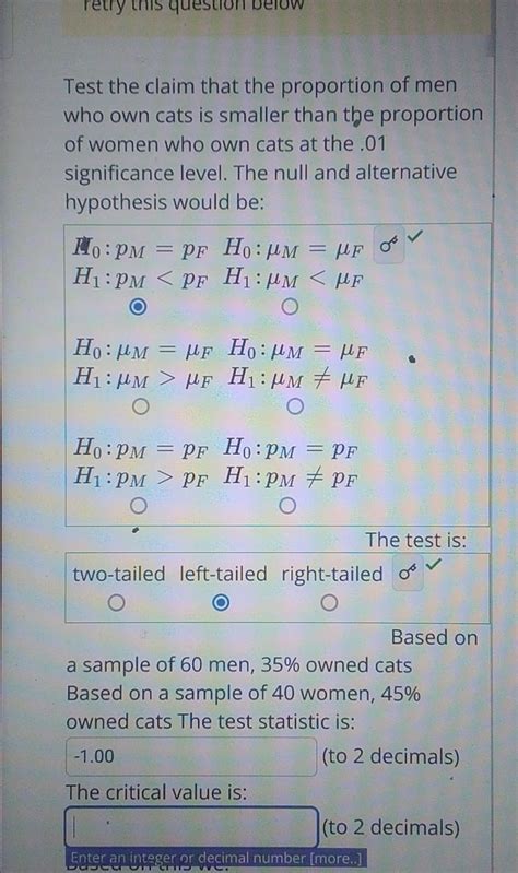 solved test the claim that the proportion of men who own