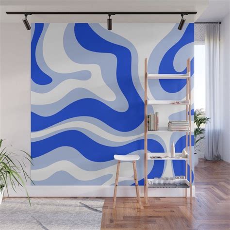 Modern Liquid Swirl Abstract Pattern Square Royal Blue Light Blue