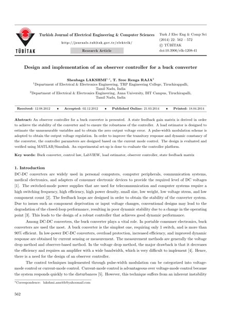 Pdf Design And Implementation Of An Observer Controller For A Buck Converter