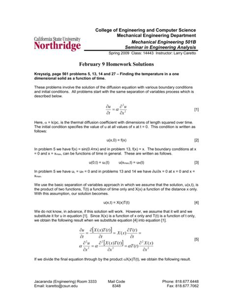 Me 501b Homework Solutions Heat Diffusion Analysis
