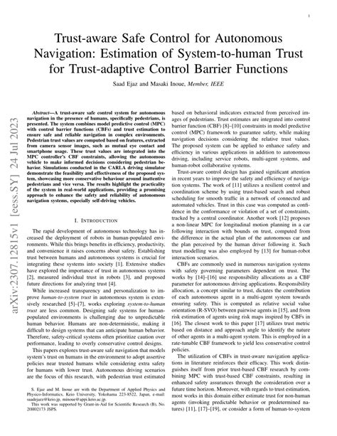 Pdf Trust Aware Safe Control For Autonomous Navigation Estimation Of System To Human Trust