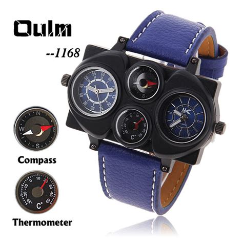 Oulm Adventure Multi Function Leather Watch With Compass For Men