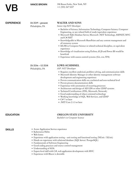 Aspnet Developer Resume Samples Velvet Jobs