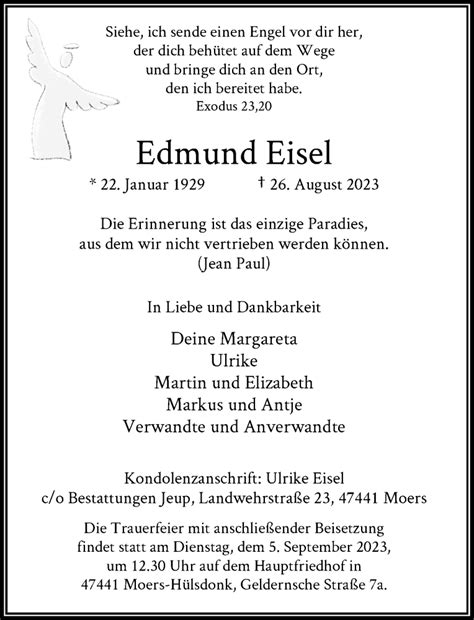 Alle Traueranzeigen Für Edmund Eisel Trauerrp Onlinede