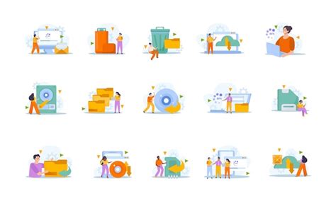 Free Vector Backup Data Recovery Set With Computer Symbols And Human Characters Flat Isolated