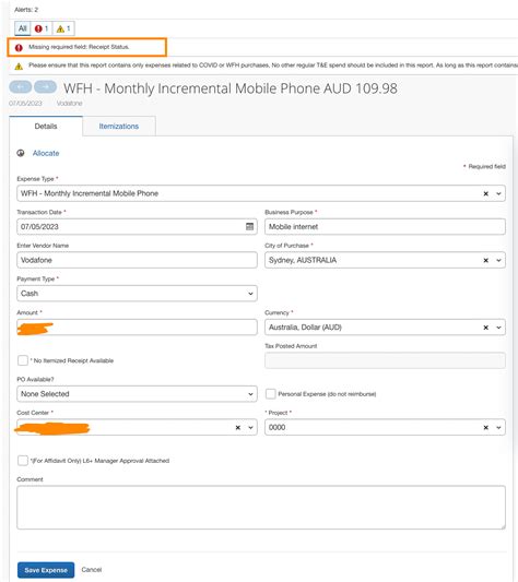 Missing Required Field Receipt Status Sap Concur Community