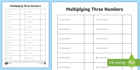 Multiply Numbers Worksheet Worksheet
