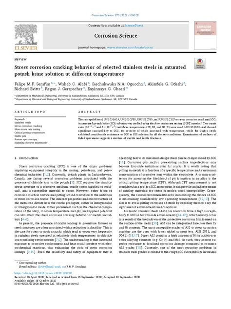 Stress Corrosion Cracking Behavior Of Selected Stainless Steels In Saturated Potash Brine