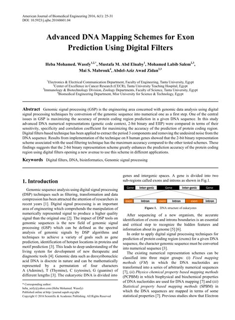 Pdf Advanced Dna Mapping Schemes For Exon Prediction Using Digital Filters