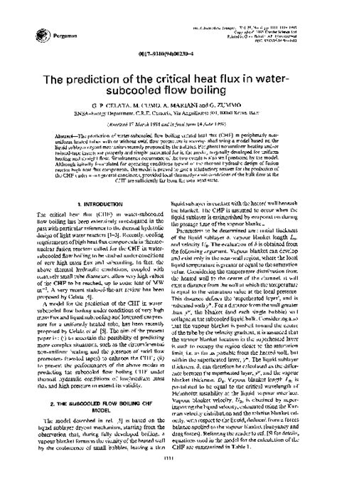 Pdf The Prediction Of The Critical Heat Flux In Water Subcooled Flow