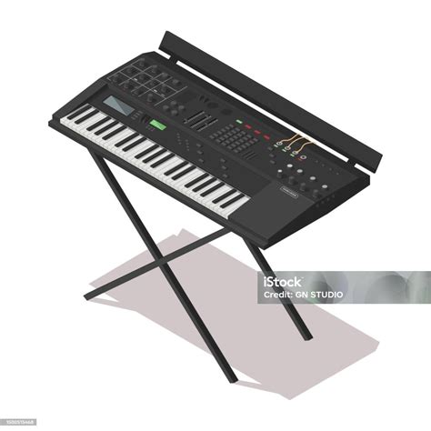 하얀 배경에 분리된 악기 전기 신디사이저 콘서트 쇼 음악 공연을 위한 벡터 디자인 스타일의 아이소메트릭 3d 요소 음향 장치 버튼 벡터 그림 3차원 형태에 대한 스톡 벡터