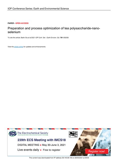 Pdf Preparation And Process Optimization Of Tea Polysaccharide Nano Selenium