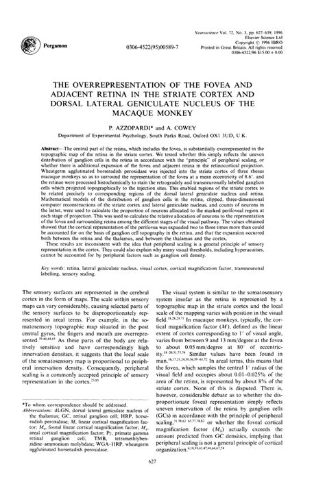 Pdf The Overrepresentation Of The Fovea And Adjacent Retina In The Striate Cortex And Dorsal