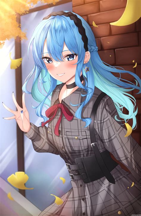 Анимированная девушка с голубыми волосами и голубыми глазами Скачать