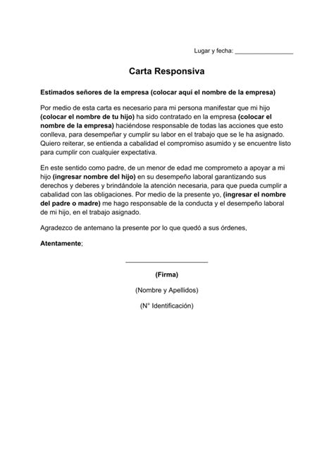C Mo Redactar Una Carta Responsiva De Trabajo Para Mi Hijo Gu A