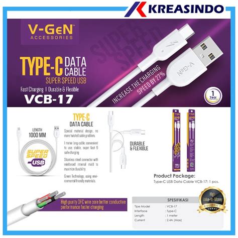 Jual Kabel Data V Gen Vcb B Type C Fast Charging Shopee Indonesia