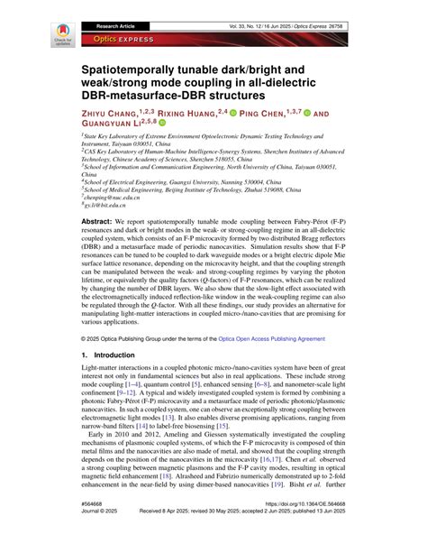 Pdf Spatiotemporally Tunable Darkbright And Weakstrong Mode Coupling In All Dielectric Dbr
