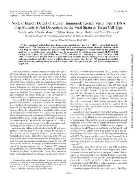 Pdf Nuclear Import Defect Of Human Immunodeficiency Virus Type 1 Dna Flap Mutants Is Not
