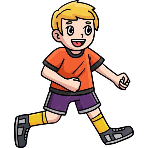 해피 보이 워킹 만화 컬러 클리파트 프리미엄 벡터