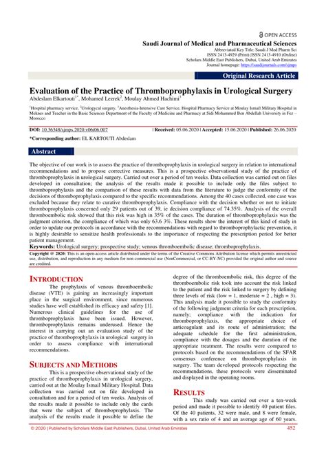 [pdf] Evaluation Of The Practice Of Thromboprophylaxis In Urological Surgery