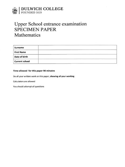 Dulwich College 6th Form Maths Sample Pdf