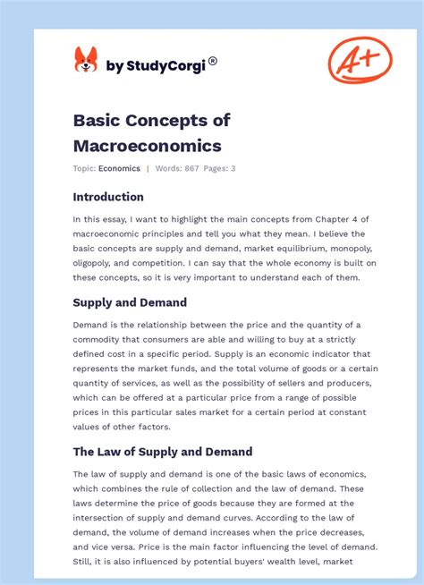 Basic Concepts Of Macroeconomics Free Essay Example