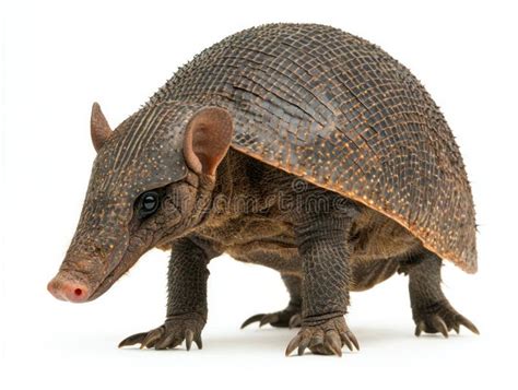 Armadillo Strides Confidently Exhibiting Its Unique Shell And Textured Skin Against A Clean