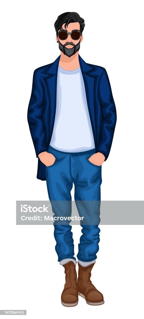 수염 힙스터 캐릭터 구성 남자에 대한 스톡 벡터 아트 및 기타 이미지 남자 재킷 청바지 Istock