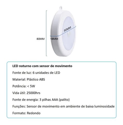 Luminária Led Sem Fio Sensor Movimento Luz Presença 3 Unid Frete grátis