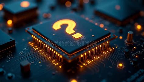 Microchip Glowing Question Mark Circuit Board Background Sci Fi Mood